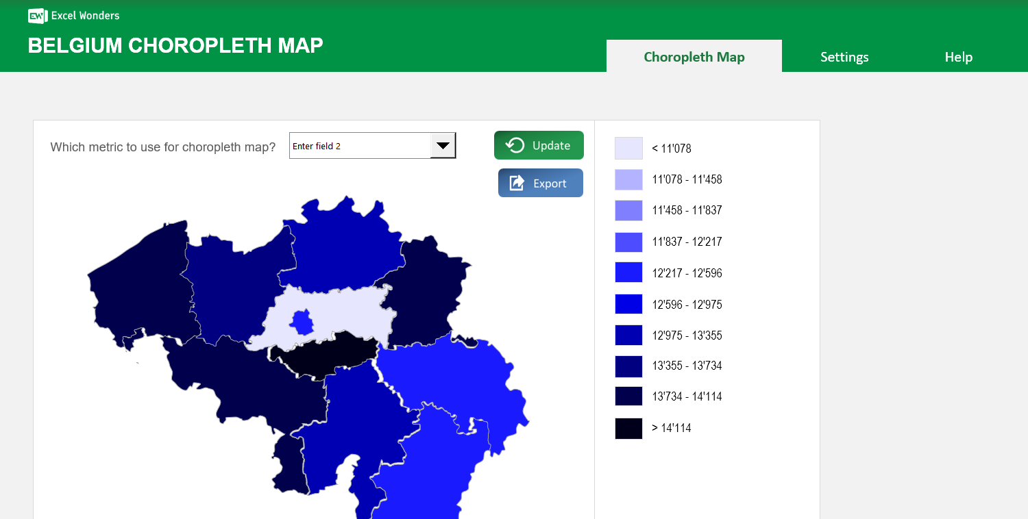 Belgium Choropleth Map Excel Template | Excel Wonders