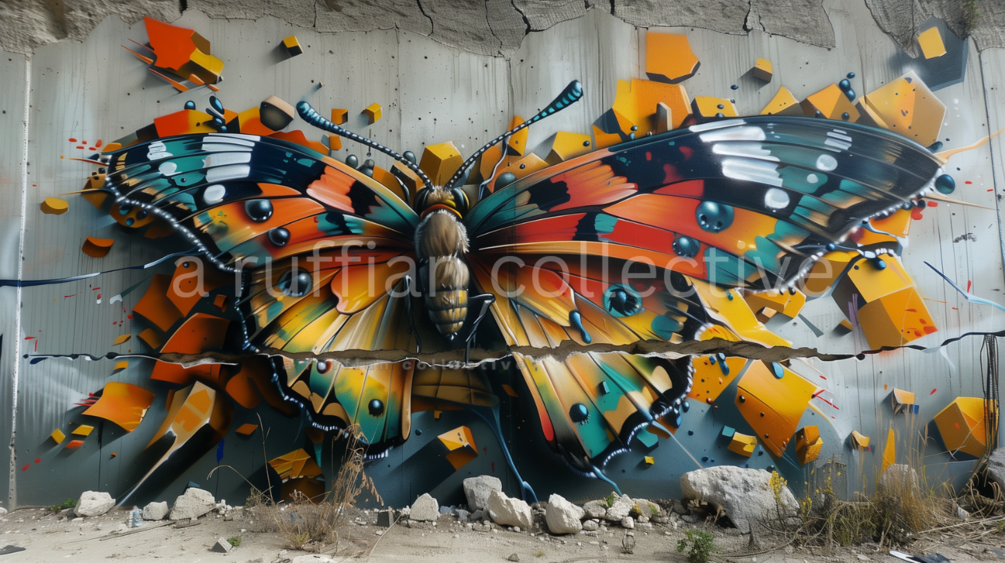 3D Butterfly Graffiti Art Print
