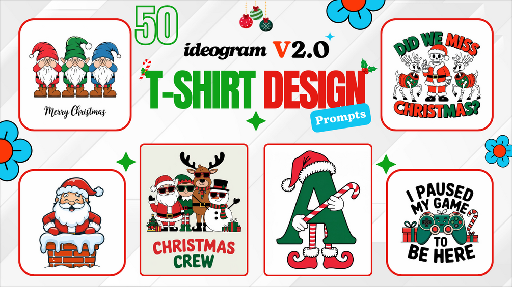 50 AI-Generated T-Shirt Design Ideogram Prompts For "CHRISTMAS"🎄🎅for ...