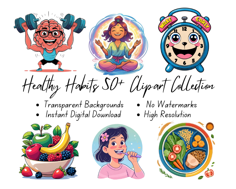 Healthy Habits 50+ Clipart Collection | High-Resolution Digital ...