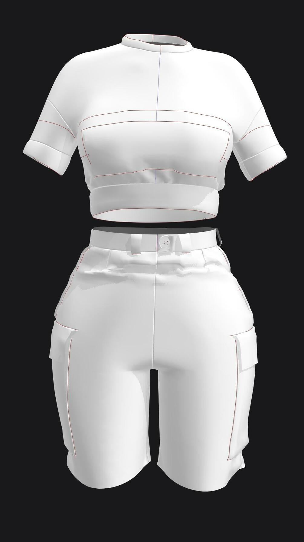 Pocket T Shirts and Cargo Shorts Set Marvelous designer 3D model