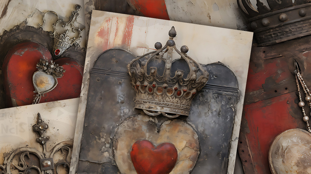 16 pc Crowned Heraldic Heart Crest Collage Printable Junk Journal Half ...