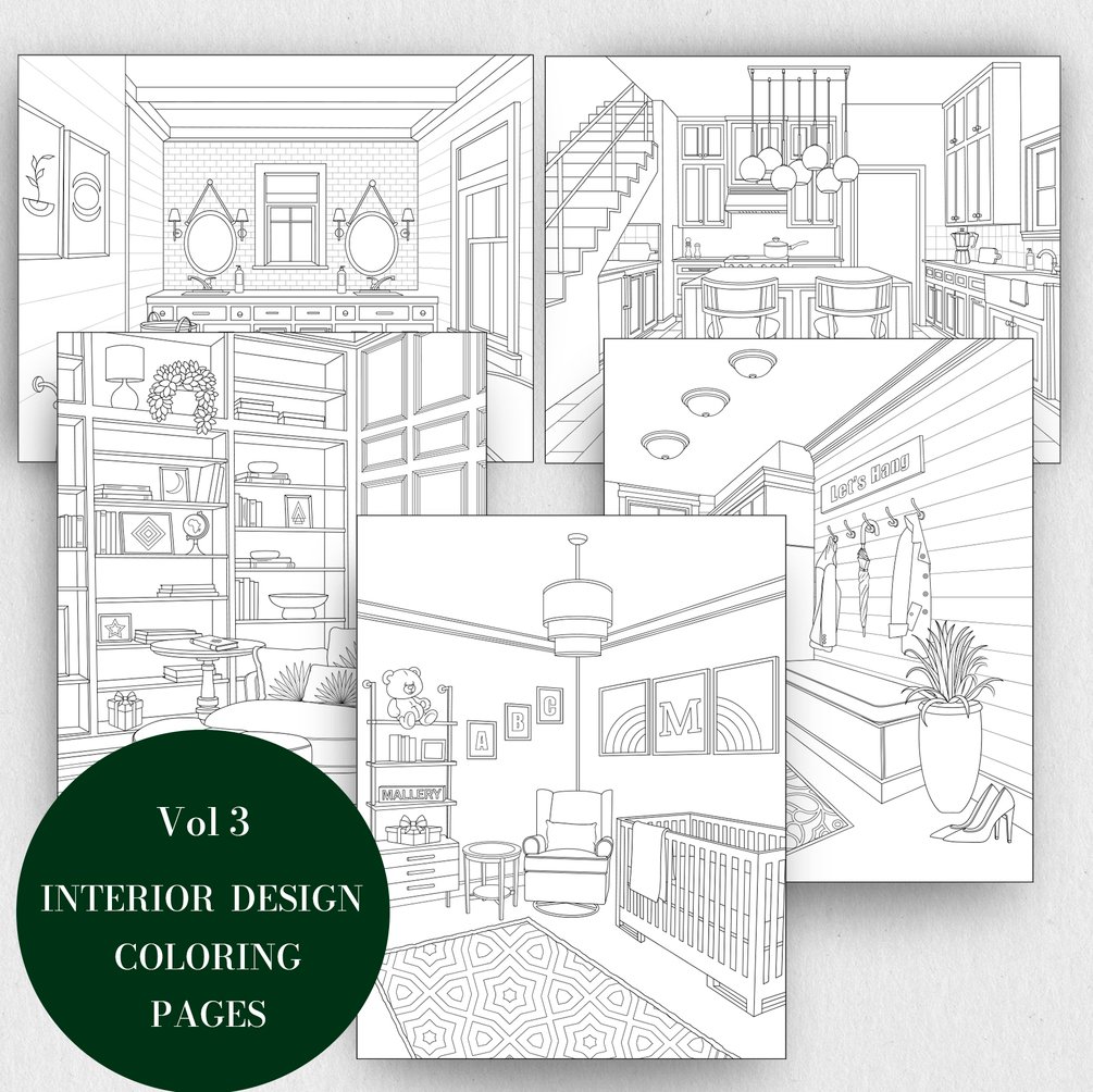 (VOL 3) Interior design coloring pages