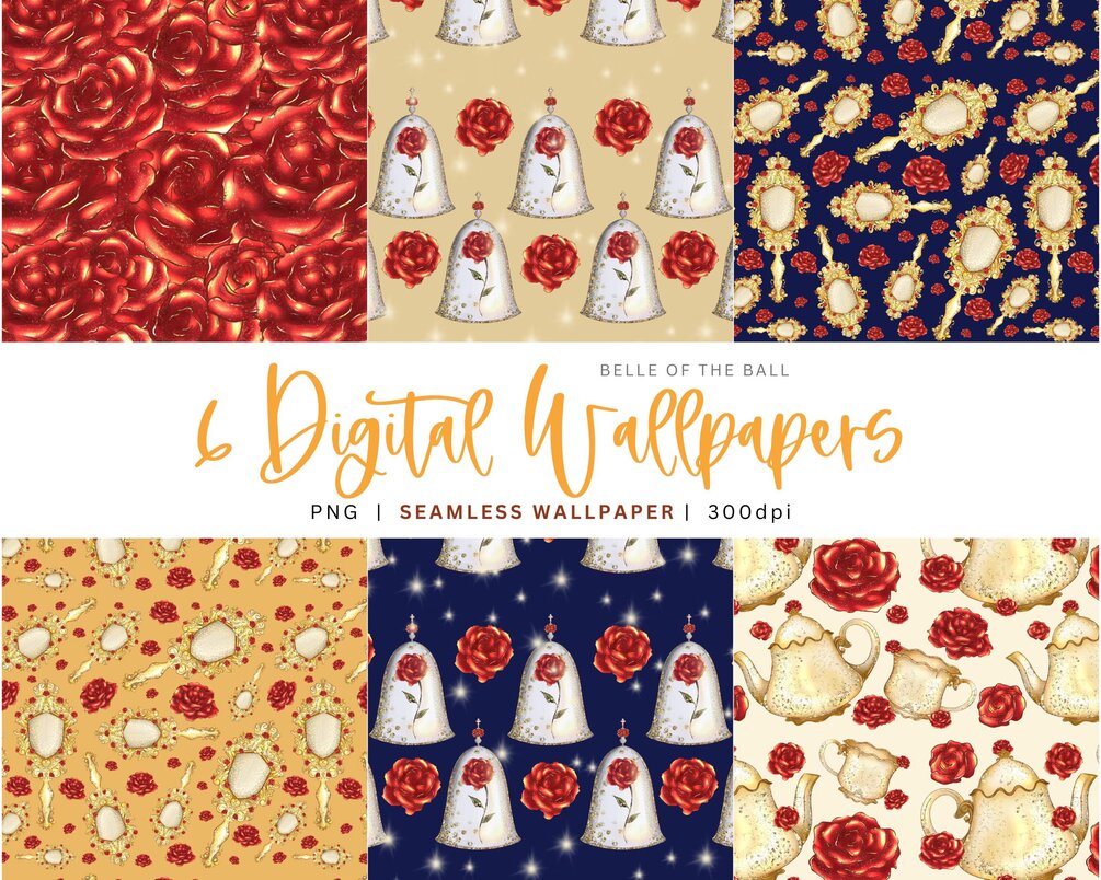 Tale Digital Paper Pack: Beauty & Beast, Belle n' Beast Kids Art, PNG ...