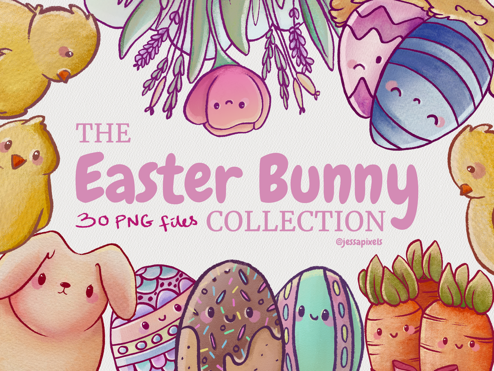 Kawaii Easter Bunny Clipart Collection