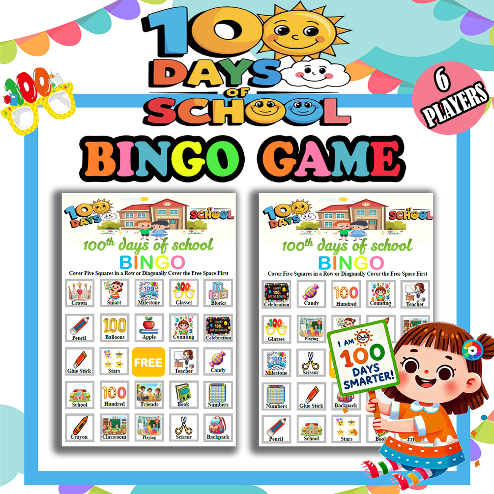 100th Day of School Bingo Game Engaging Activitiy Party Game for K ...