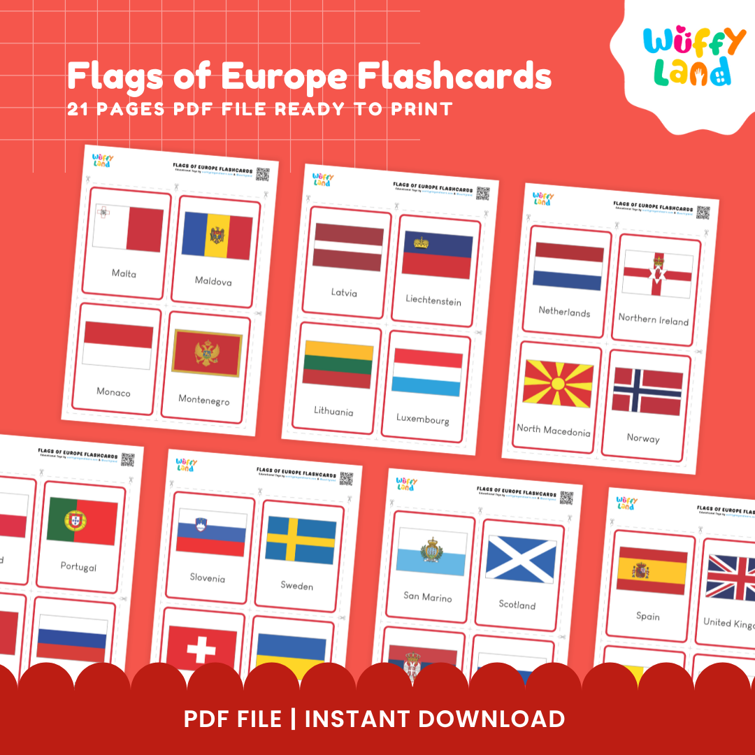 Flags of Europe Flashcards – 52 Printable Geography Cards for Kids ...