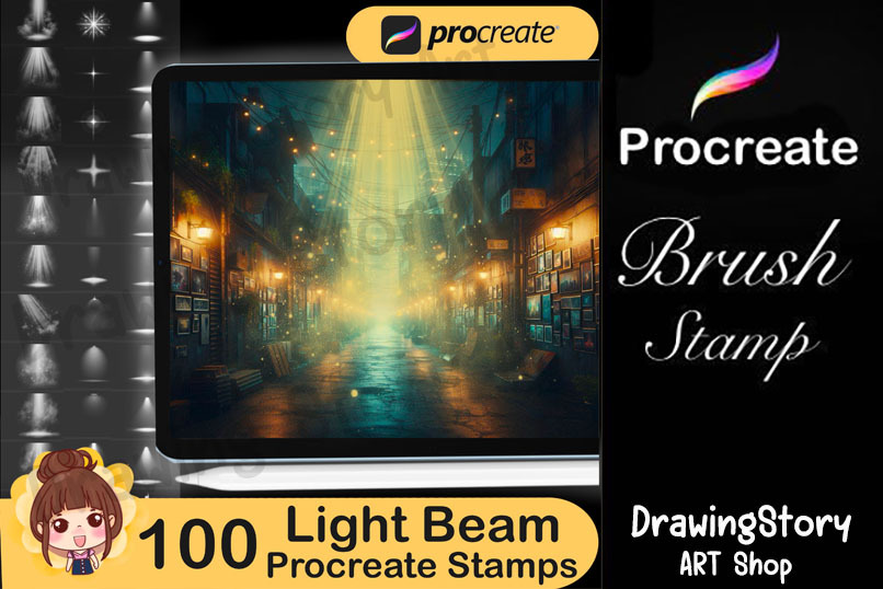 100 Procreate Light Beam Stamps, Light stamps for procreate