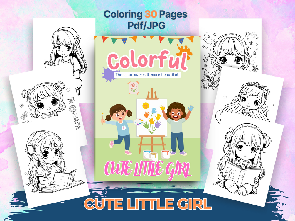 Cute Little Girl Coloring Book - 30 Pages Printable Fun and Adorable ...