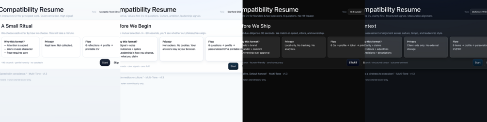 Choose Me Back — Compatibility Resume (Multi-Tone, Client-Side ...
