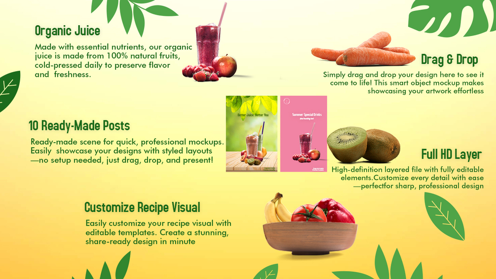 Realistic Juice & Smoothie Scene Creator | High Resolution Editable PSDs