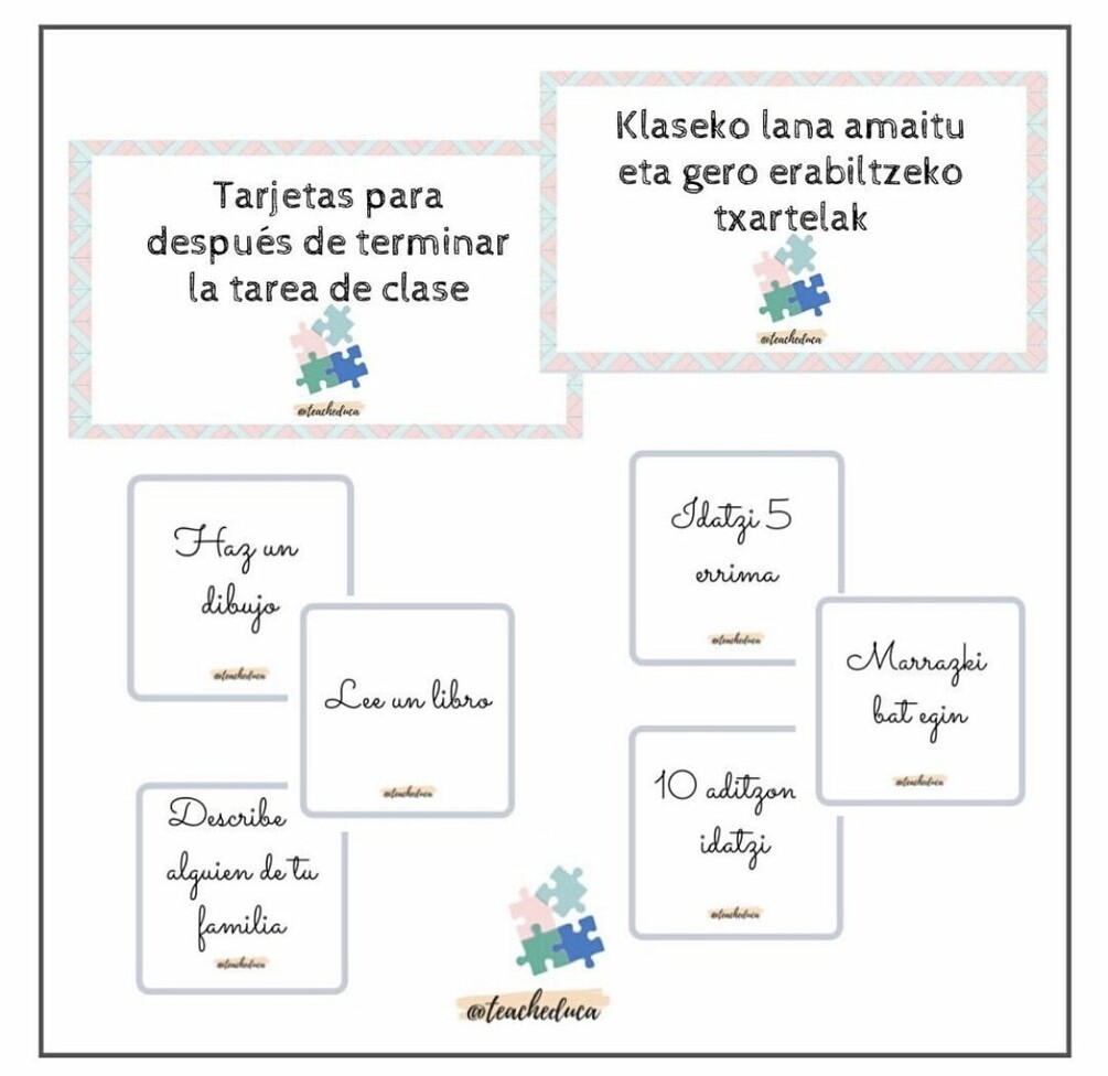 Tarjetas para después de terminar la tarea de clase (castellano)