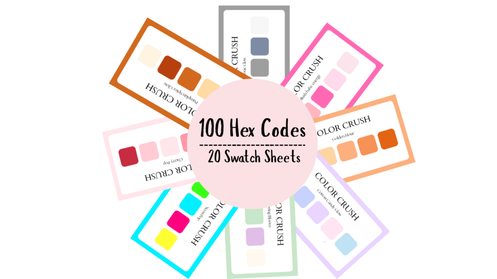 100 Hex Codes | 20 Aesthetic Color Swatch Sheets