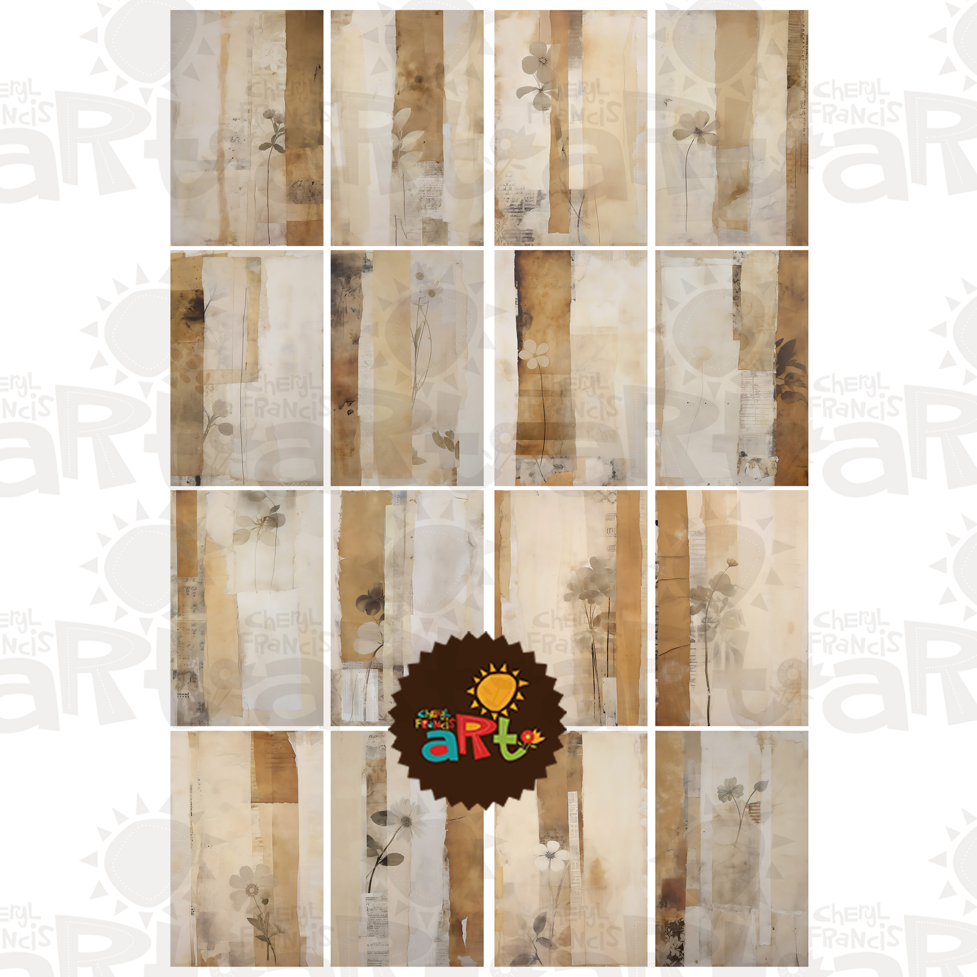 16 pc Botanical Layered Paper Collage Printable Junk Journal Half ...