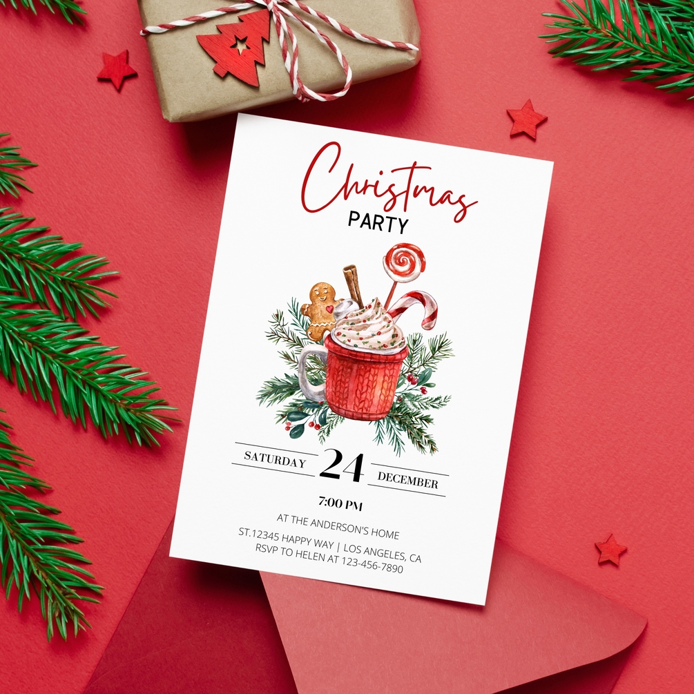Christmas Invite, Holiday Invite, Invitation Download, Instant Download ...