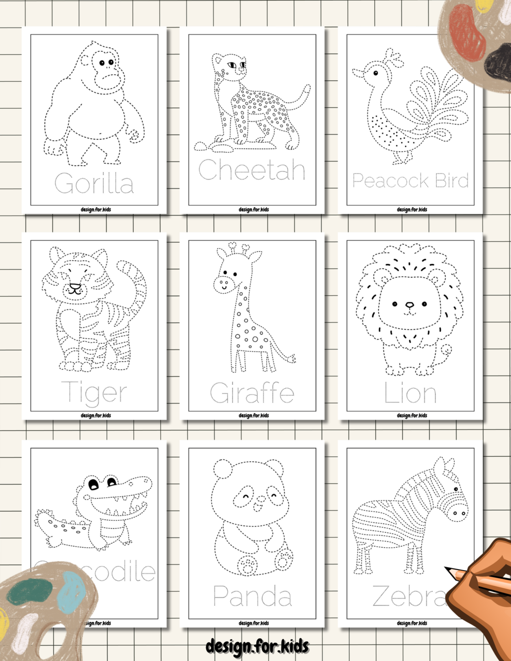 20 Tracing Lines Animals at the Zoo for Kids