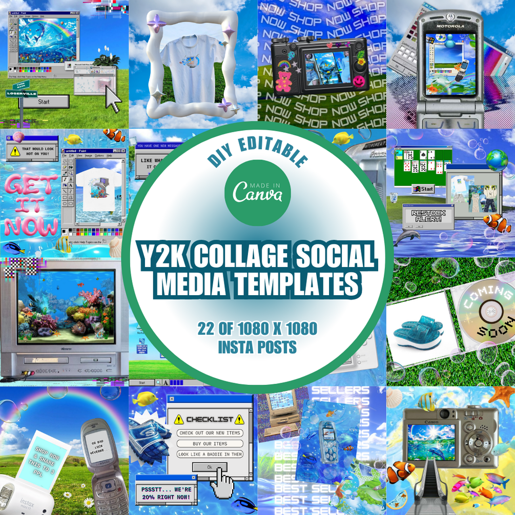 Y2K Frutiger Collage Social Media Templates, Cybercore Y2K Posts, 2000s ...