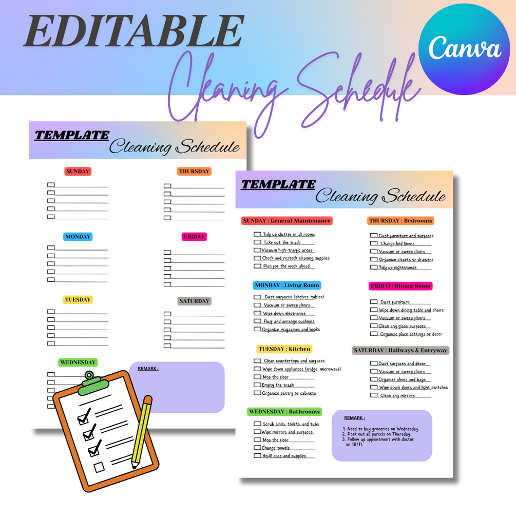 Editable Cleaning Planner Template, Cleaning Checklist, Cleaning ...