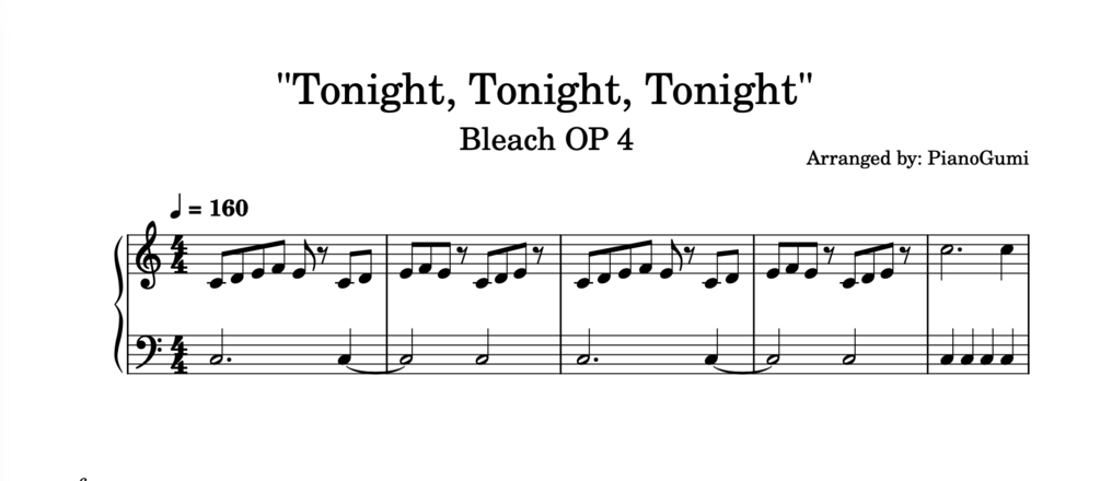 Bleach OP 4 - "Tonight, Tonight, Tonight" - EASY Piano Sheet Music