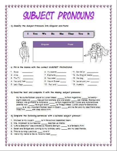 Subject pronouns worksheet