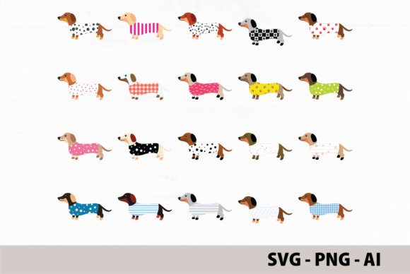 Dachshunds Clipart, Colorful Weiner Dogs