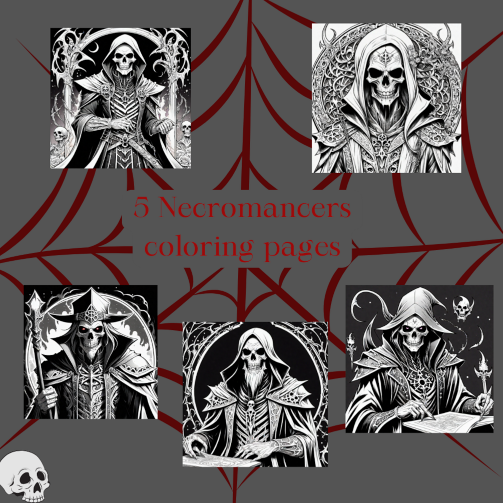 5 Necromancers Coloring Pages, Digital only, Halloween, Painting ...