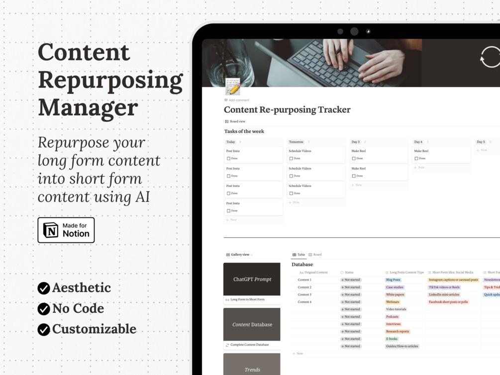 Limited Exclusive Offer! Content Repurposing Manager Notion Template
