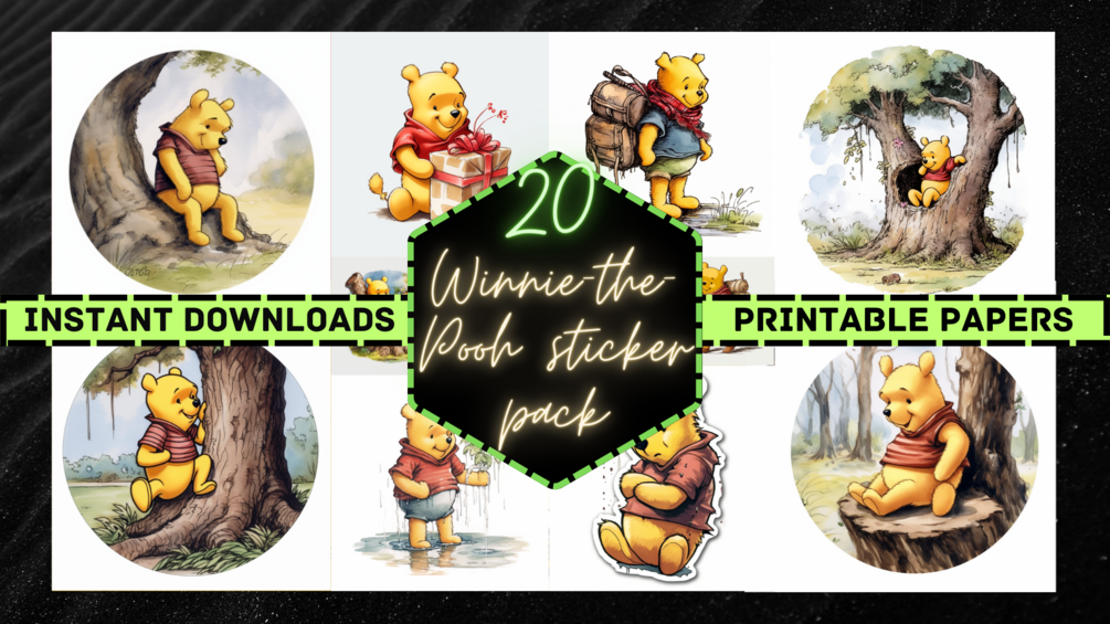 Winnie-the-Pooh sticker pack (20), Printable stickers, Cartoon Style ...