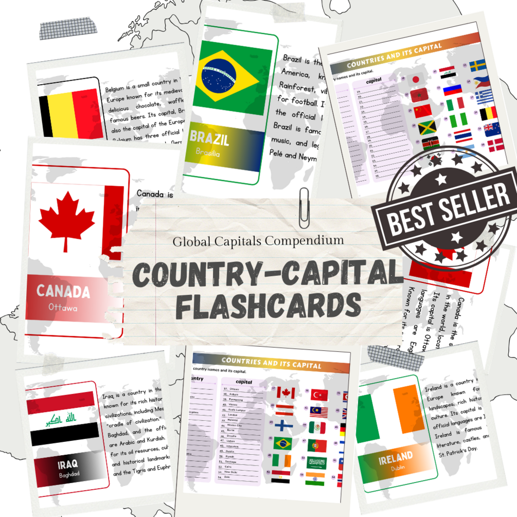 COUNTRY-CAPITALS FLASHCARDS | WORKSHEET WITH ANSWER KEY