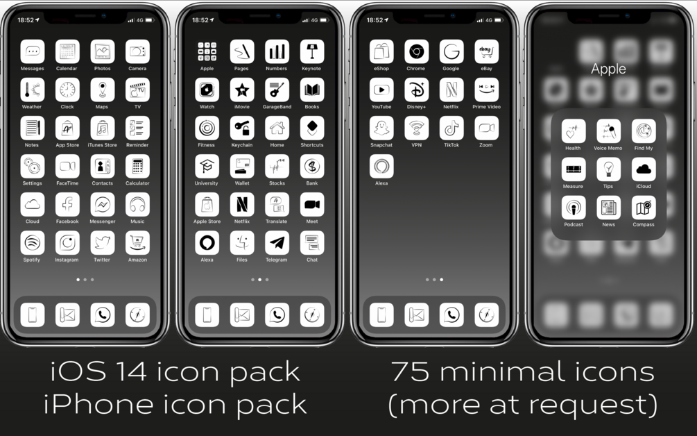 iOS 14 Minimal Icon Pack - 75 iPhone Icon Pack - Elegant - White