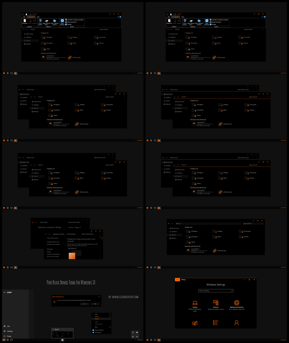 Pure Black Orange Theme For Windows 10