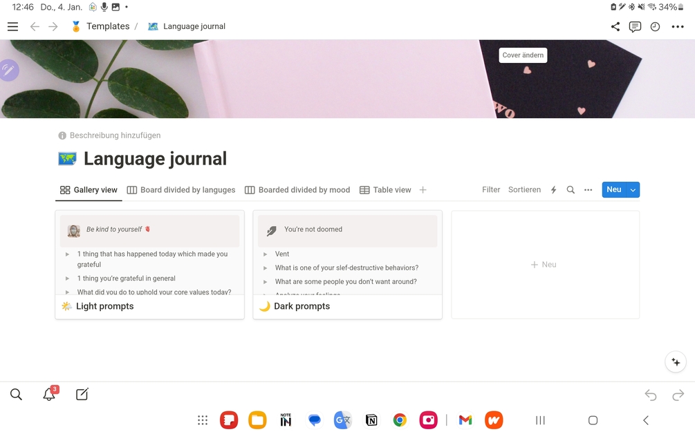 Language learning journal notion template