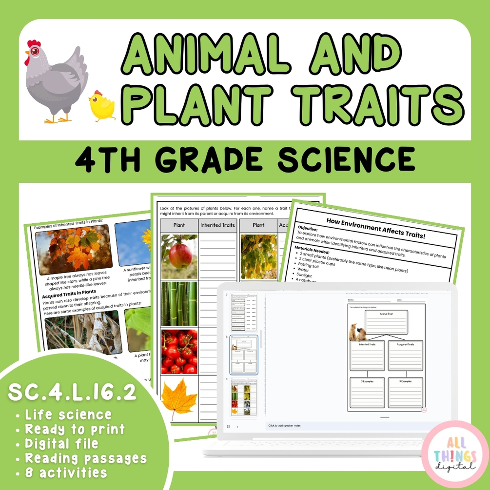 Animal & Plant Trait SC.4.L.16.2 4th Grade Life Science Activity ...