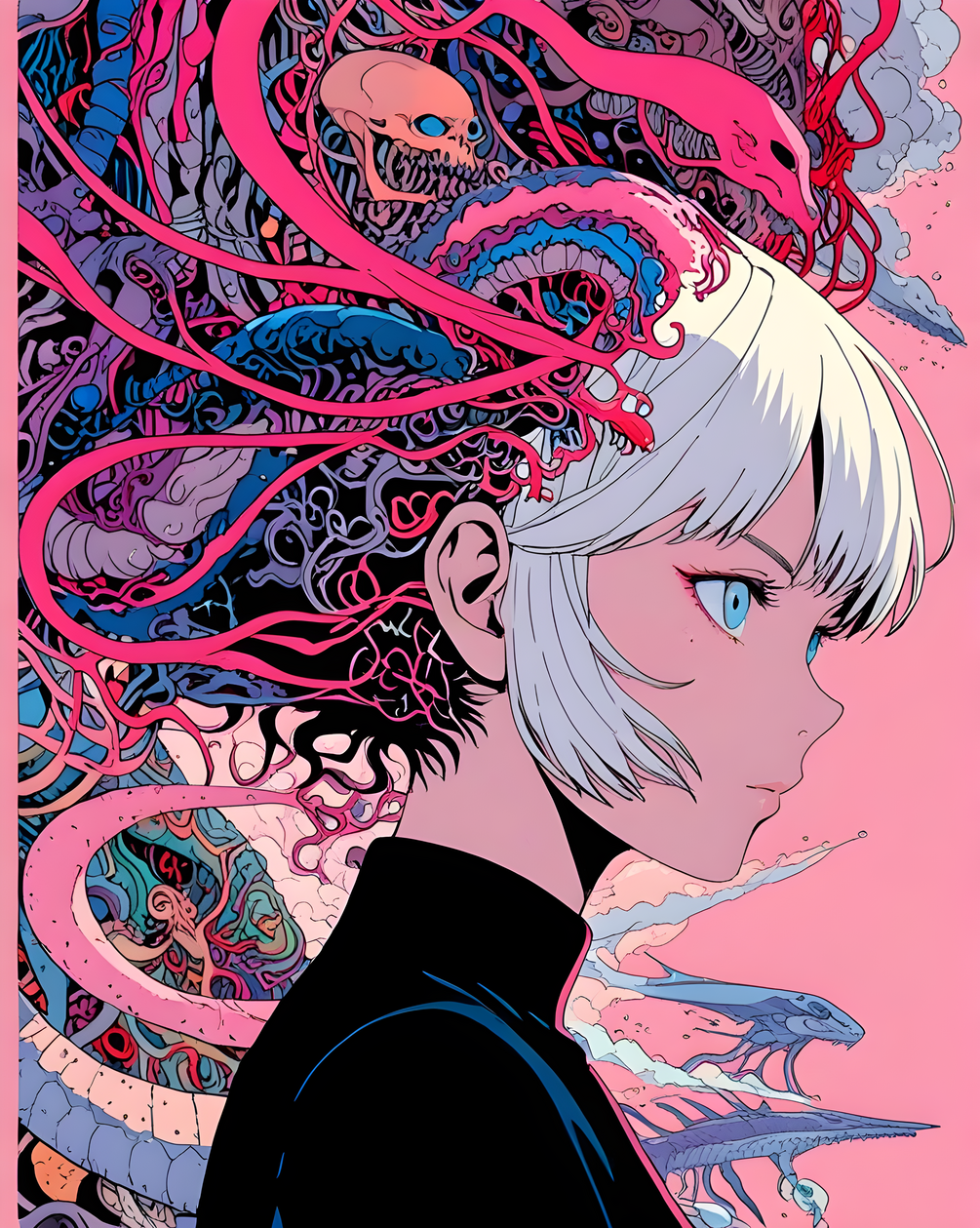 "NeuroWaves: The Awakening" – Surreal Anime Sci-Fi Portrait