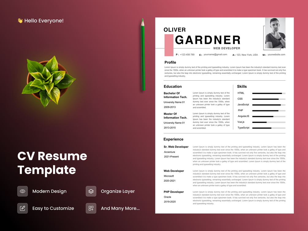 Resume / CV Template - Oliver Gardner (Free Download)