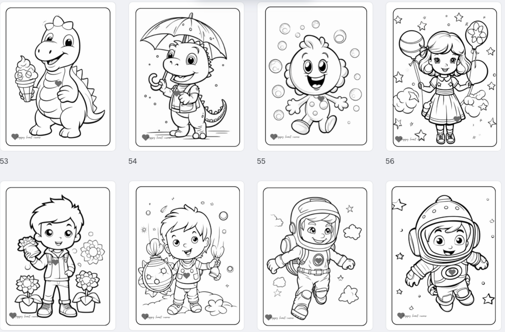 Mixed Colouring Pages 50Pcs. printable PDF US Letter