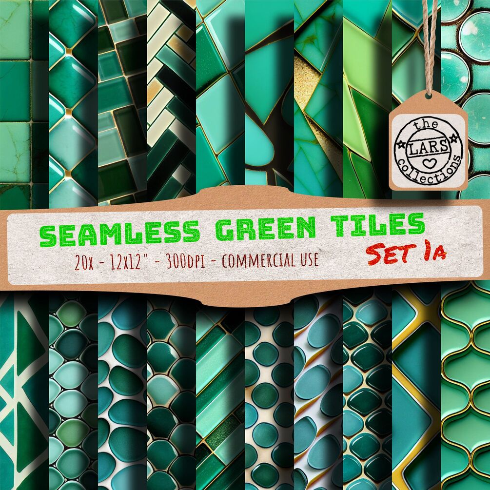 20 seamless digital papers with ceramic tiles in green Set 1a