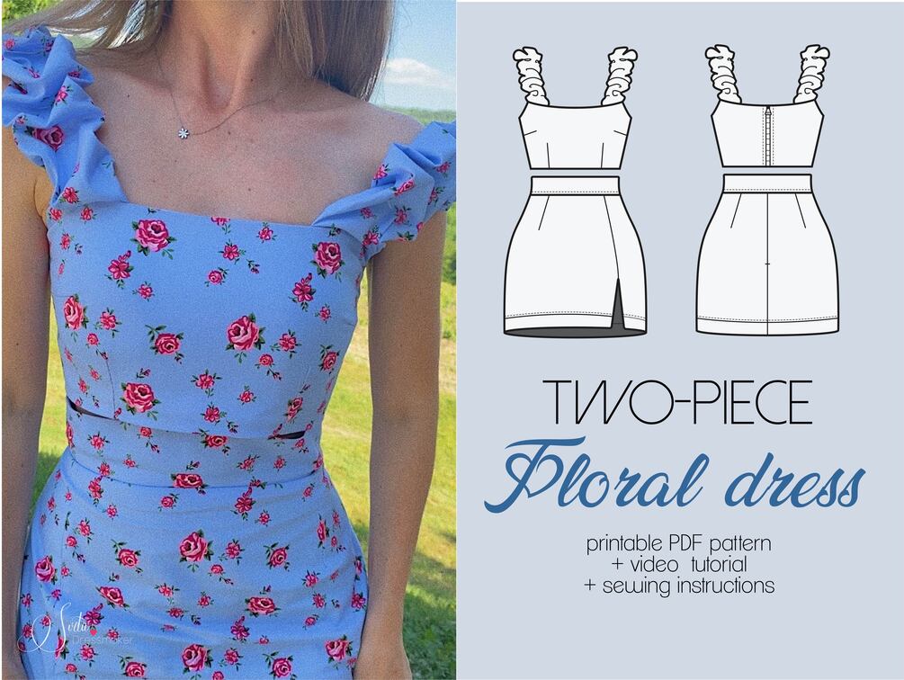 PATTERN Dress | Two piece Dress | Crop Top and Skirt | Floral Dress Set ...
