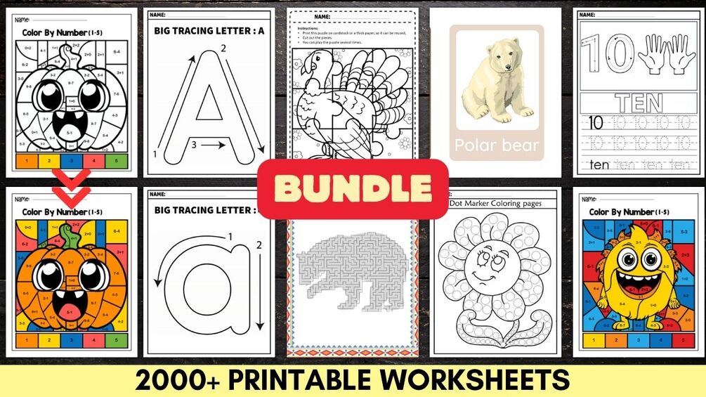 2000+ PRINTABLE PRESCHOOL WORKSHEETS - FUN BUNDLE ACTIVITIES