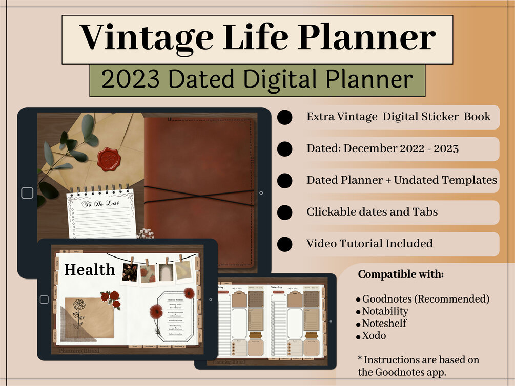 Dated 2023 Digital Life Planner | Goodnotes Planner Vintage Look ...
