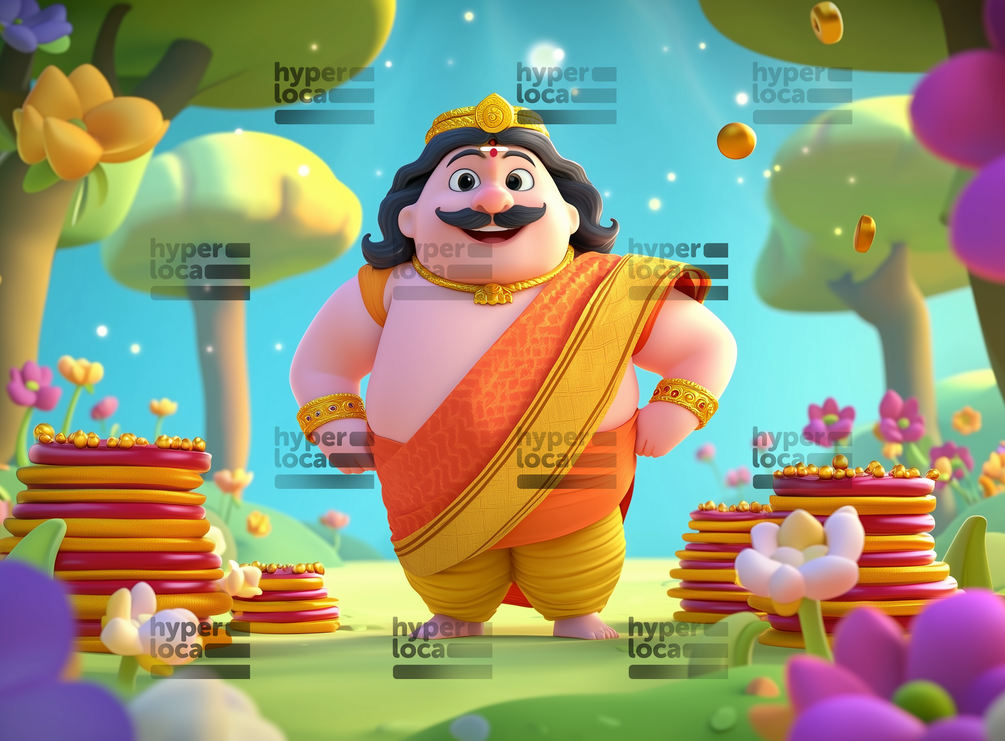 Vibrant Maveli Mahabali Stock Illustration - Onam Festival Art _qq6