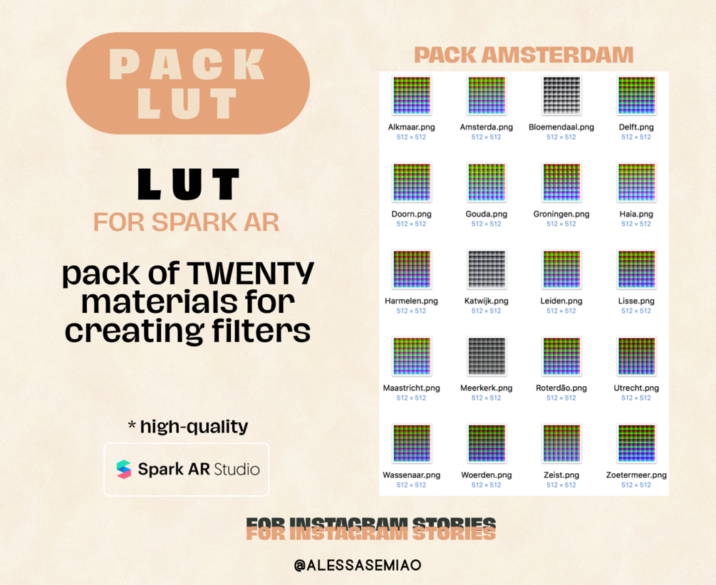 SPARK AR | 20 professional PNG LUTs for Spark AR