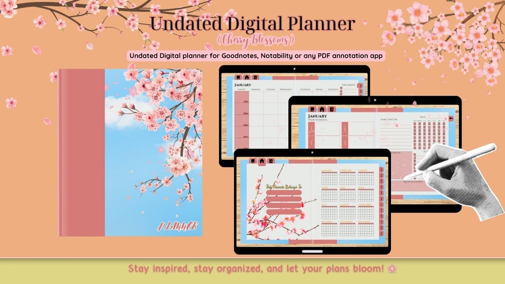 Undated Digital Planner (Cherry Blossoms)