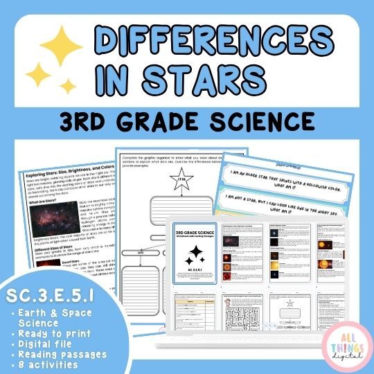 Differences in Stars SC.3.E.5.1 3rd Grade Earth Science Activity ...