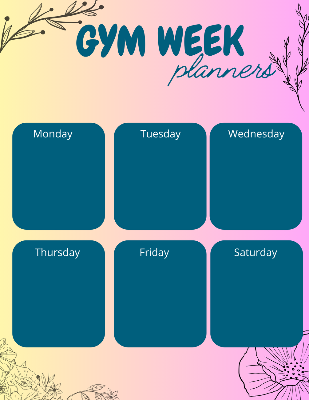 Weekly gym planner template