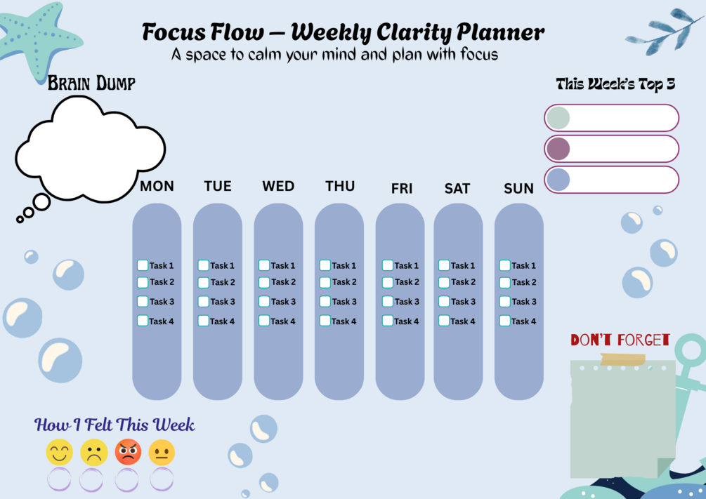Focus Flow Weekly Planner – CalmCraft Planners