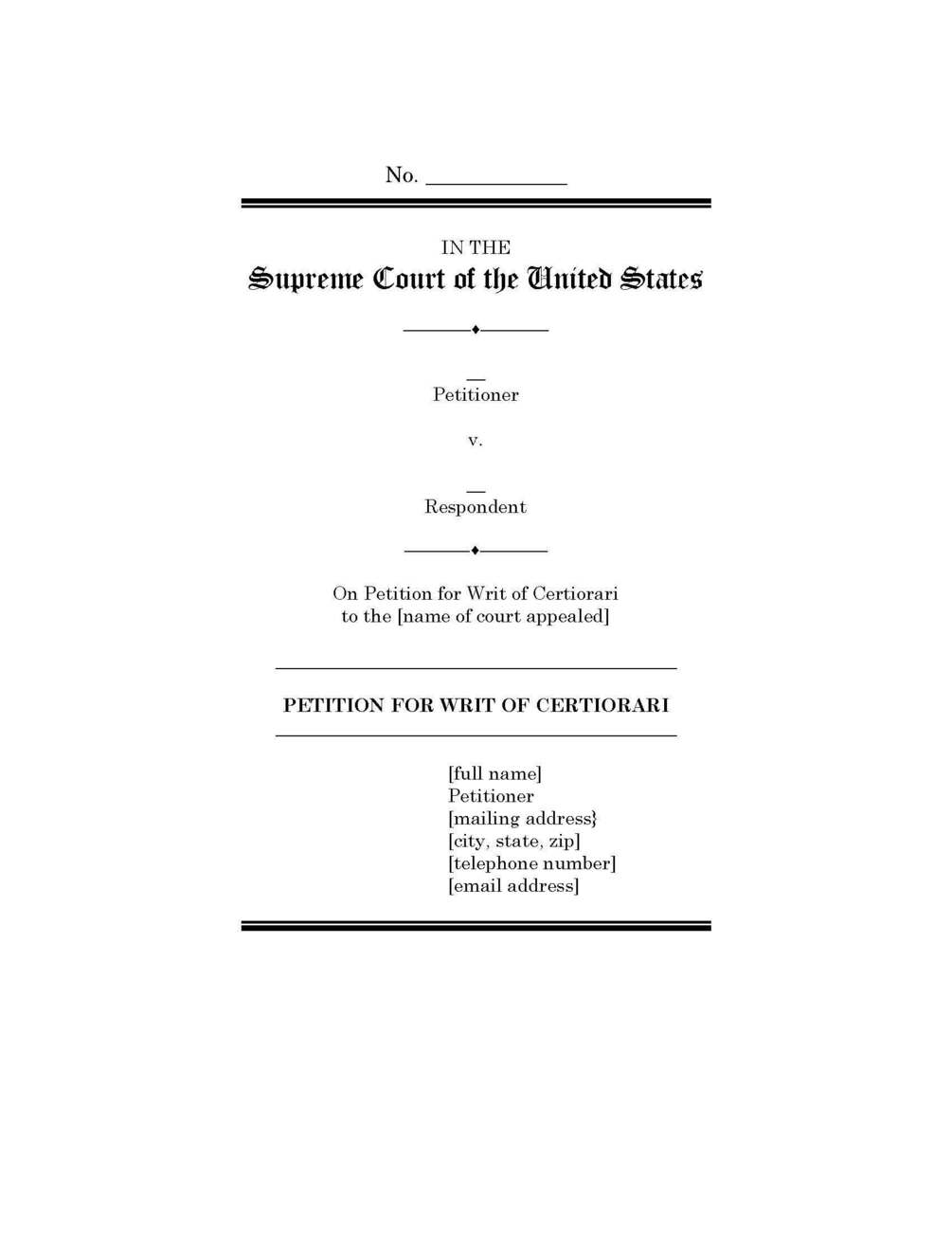 Petition for Writ of Certiorari Template