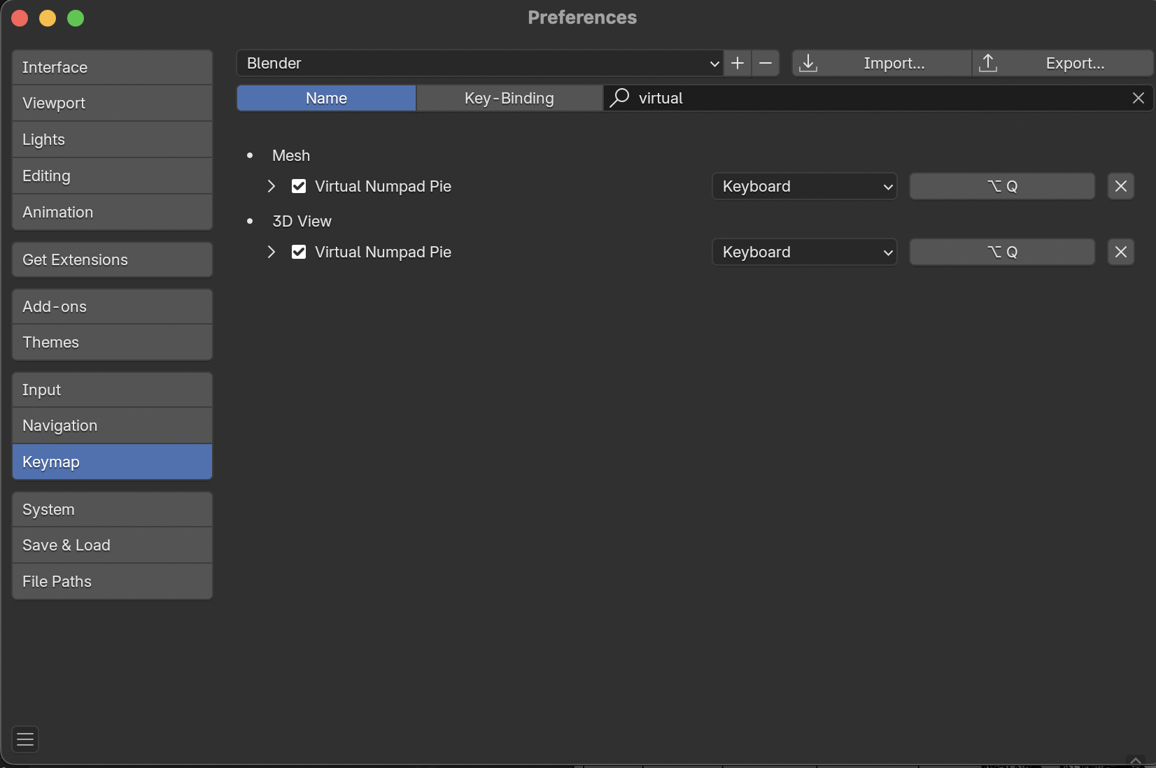 Virtual Numpad Pie menu