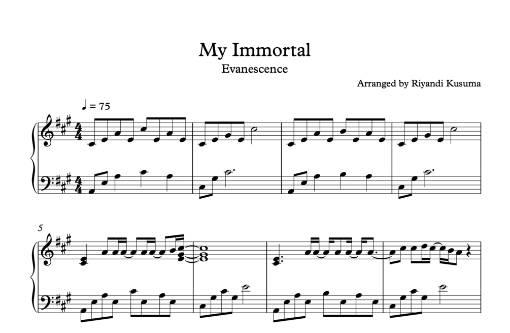 Evanescence - My Immortal (Sheet Music)
