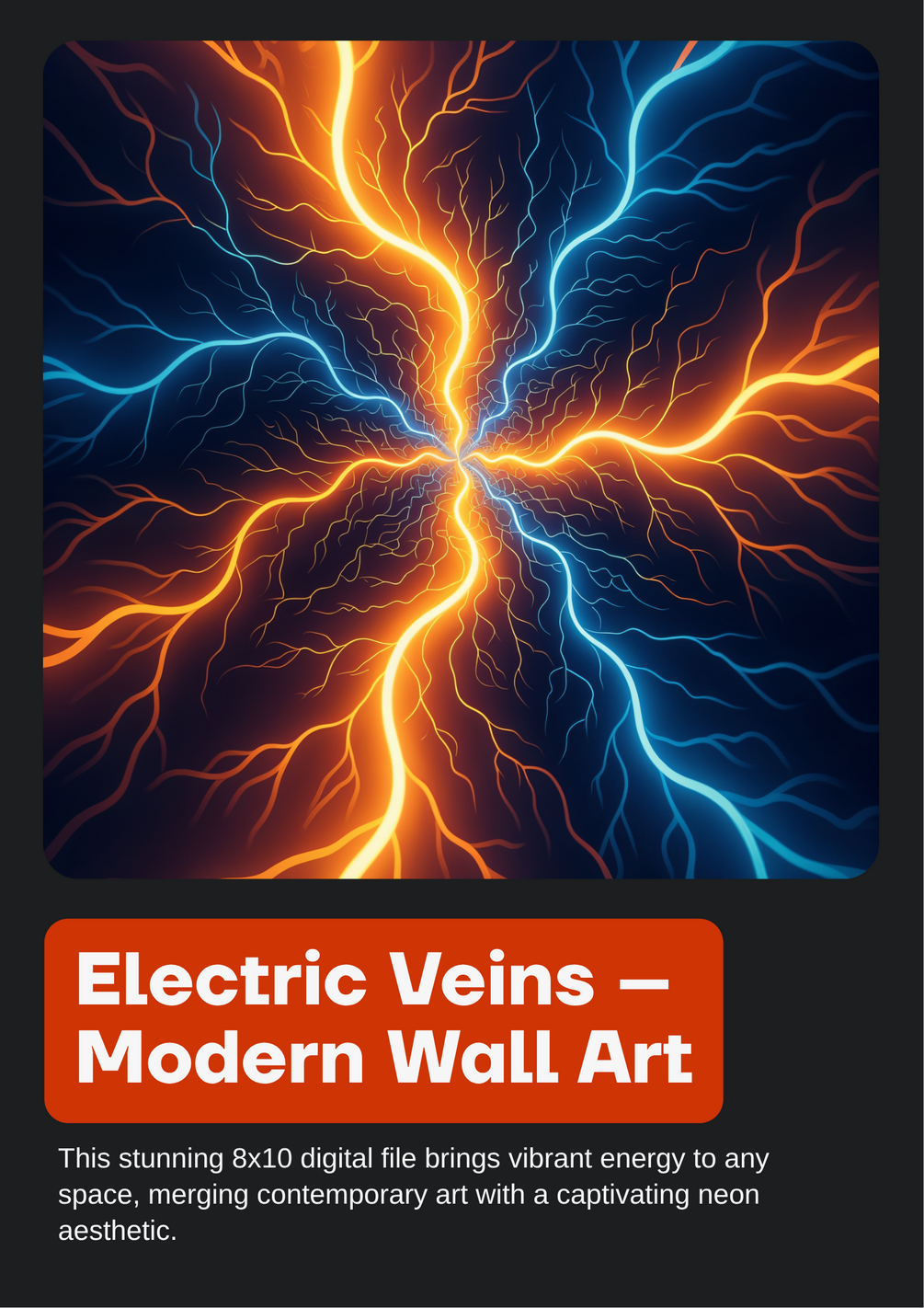 Abstract Flow #5 – Electric Veins (8×10” Printable Wall Art, AI-Generated)